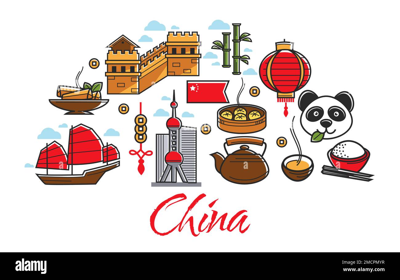 Travel to China Chinese landmarks and national country symbols Stock ...