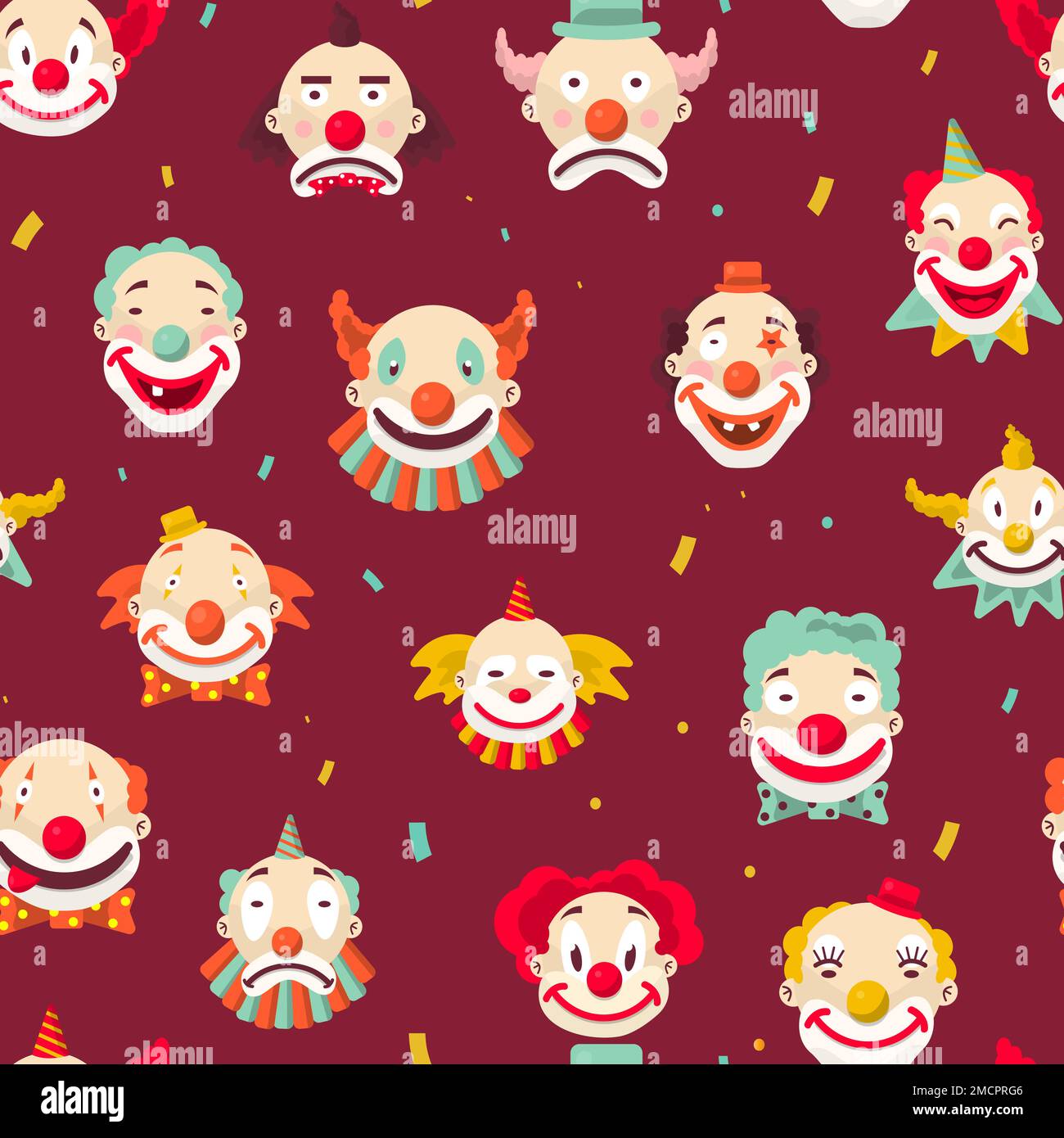 Circus clowns faces seamless pattern jokers with makeup Stock Vector ...