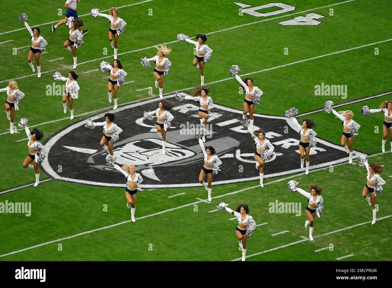 Las Vegas Raiderettes cheerleaders perform before an NFL football game ...