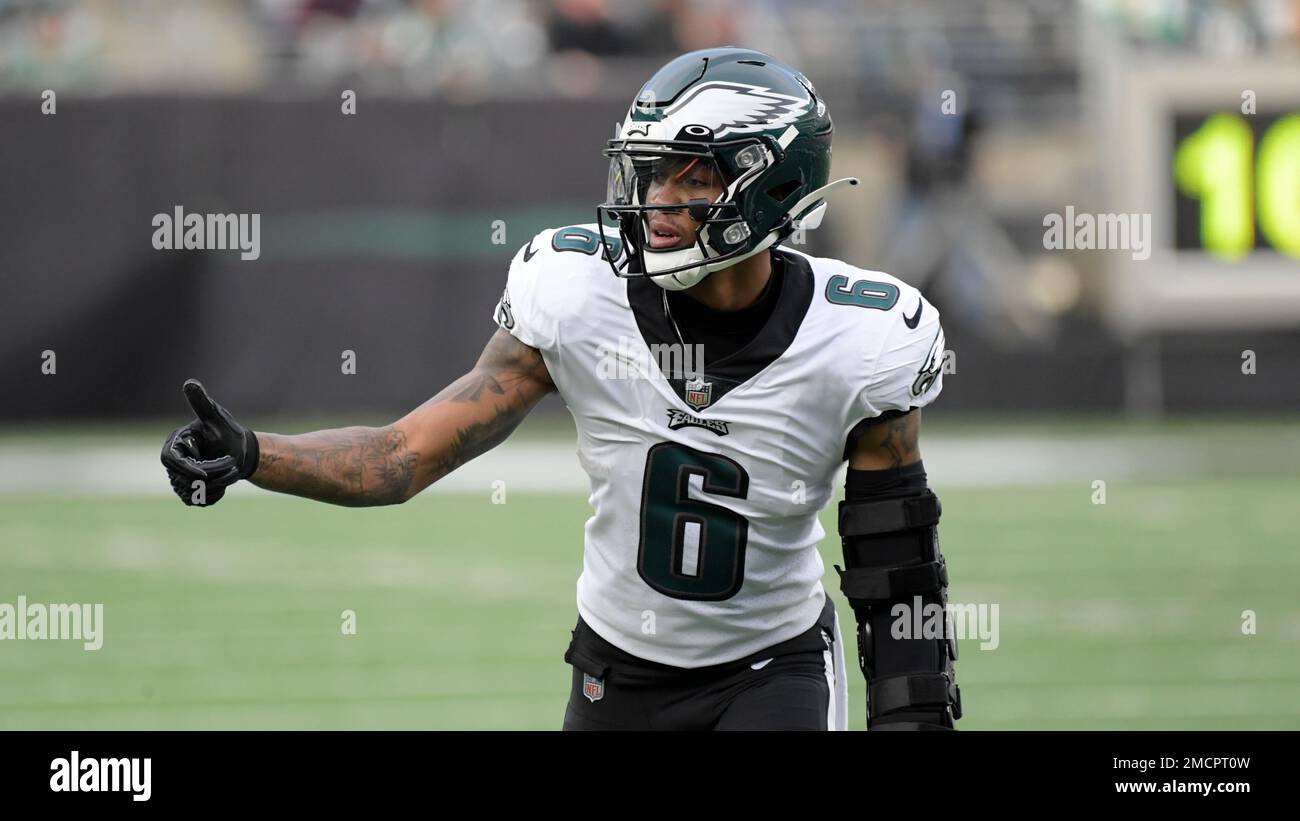 Philadelphia Eagles wide receiver DeVonta Smith sets up for a play ...