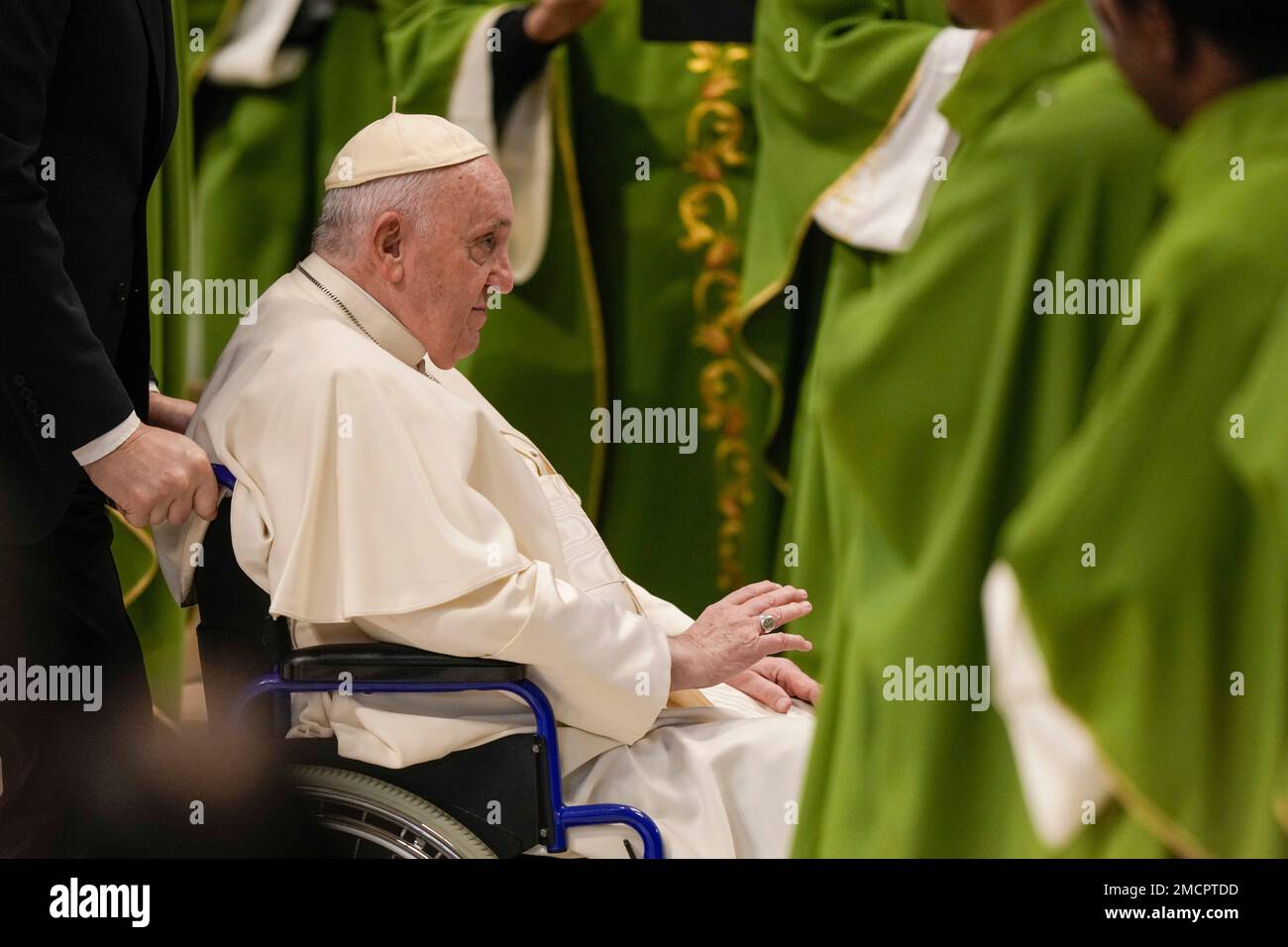 Pope Francis leaves after he presided over a mass to mark the day of ...