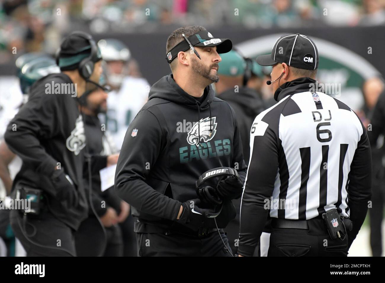 Philadelphia Eagles head coach Nick Sirianni reacts to a referee call ...