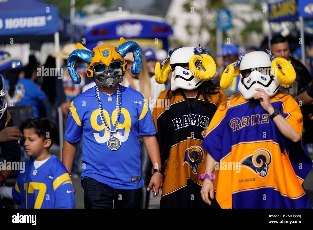 Fans tailgate before an NFL football game between the Los Angeles Rams ...