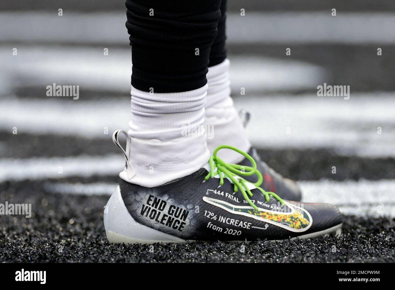 The cleats of Philadelphia Eagles running back Miles Sanders (26) are ...