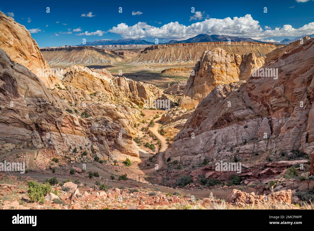 Burr Trail Road, Burr Canyon, Swap Mesa in distance, view from Circle ...