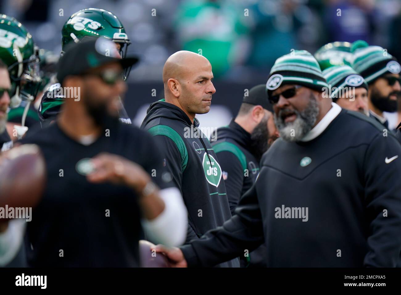 New York Jets head coach Robert Saleh stands on the sidelines during ...