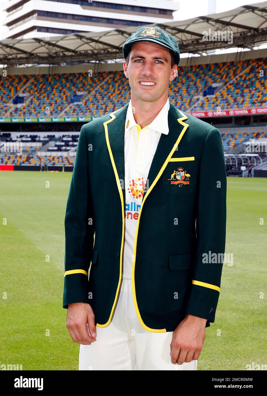 Australian captain Pat Cummins waits on the field after posing with the ...