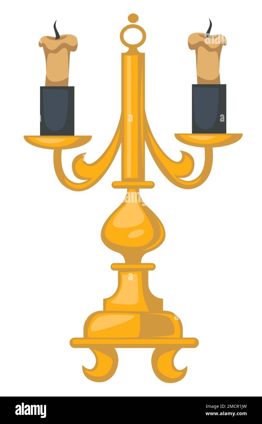 Baroque style candlestick with wax candles isolated object Stock Vector ...