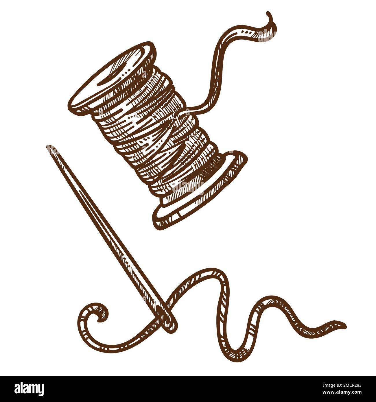 Needle and thread coil isolated sketch sewing tools Stock Vector Image ...