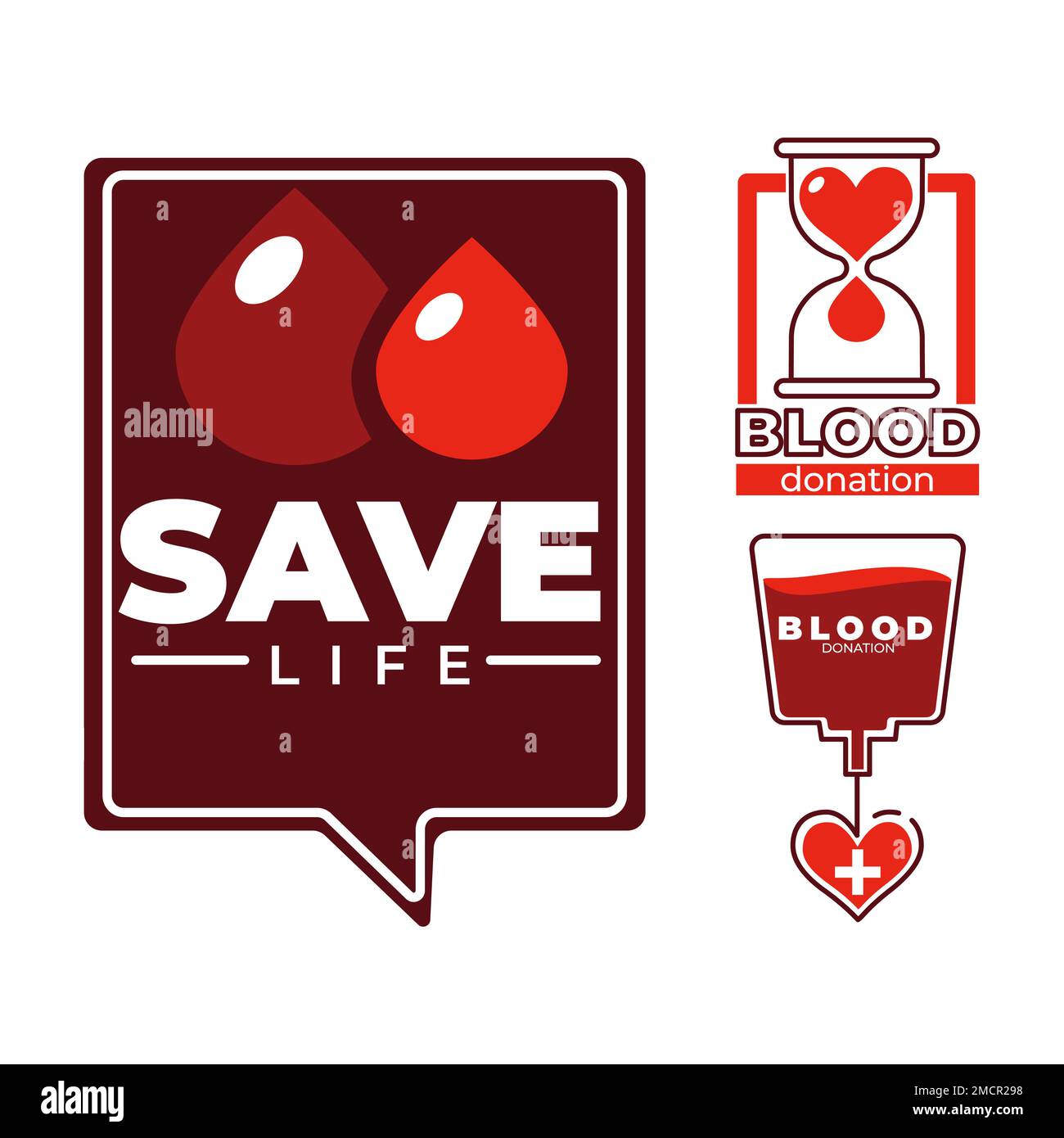 Save life blood donation charity and medical aid isolated icons Stock ...