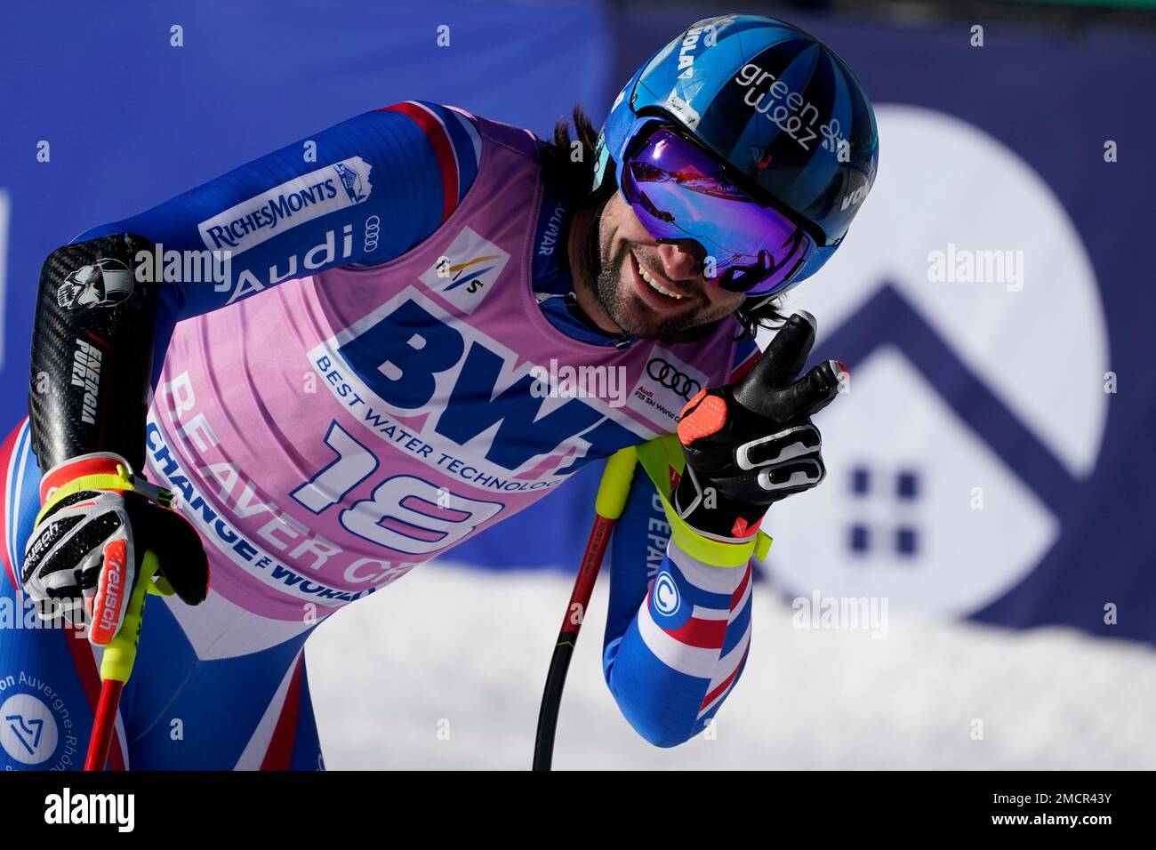France's Matthieu Bailet reacts after finishing his run during a men's ...