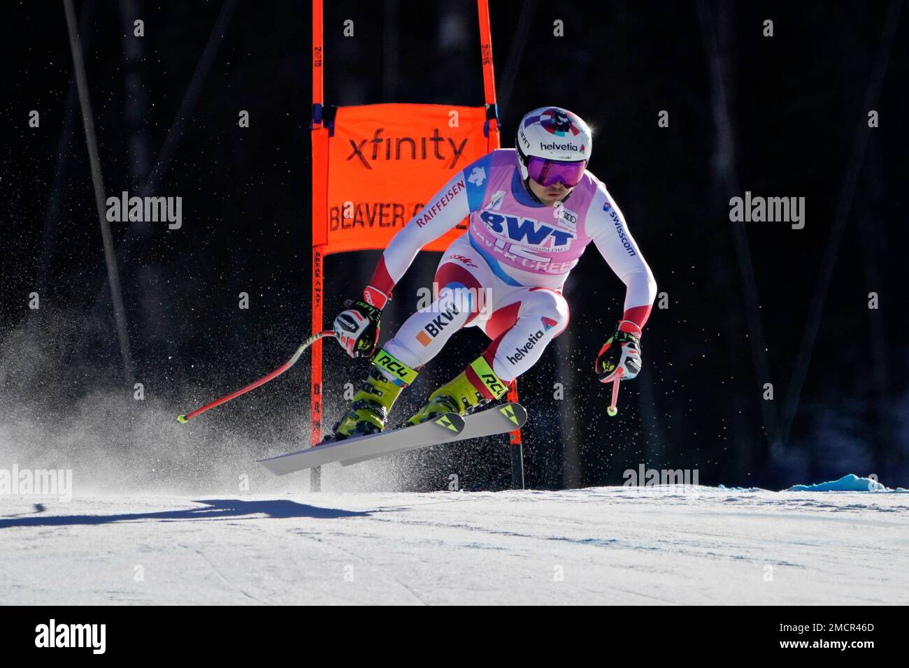 Switzerland's Urs Kryenbuehl competes during a men's World Cup downhill ...