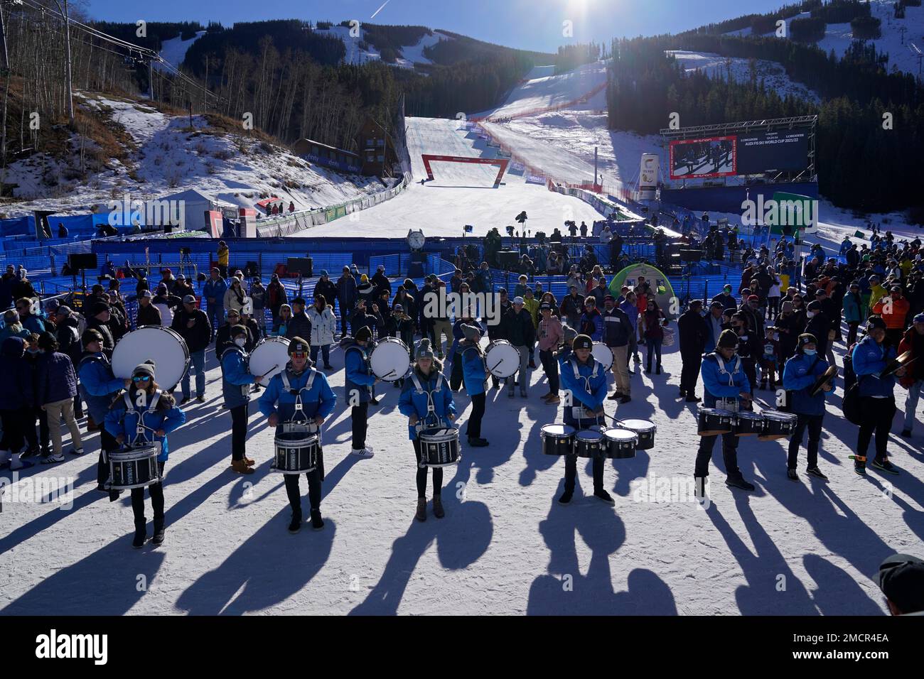 Drummers perform before a men's World Cup downhill ski race Saturday ...