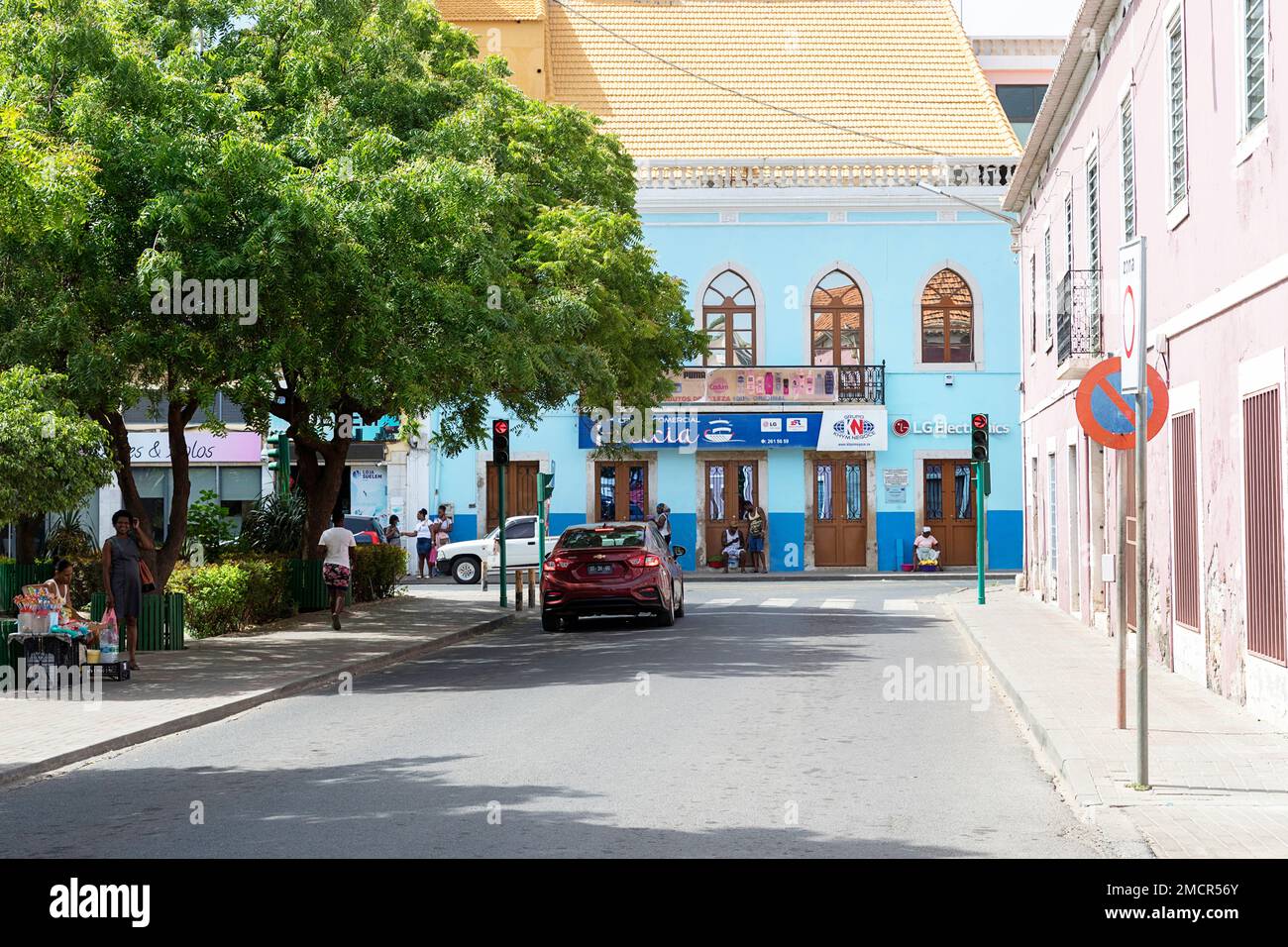 City center, a park and old historical buildings on Plateau in Praia ...