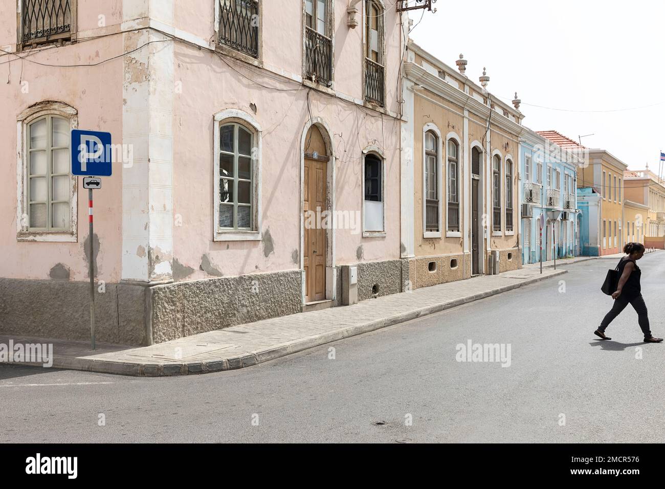 Traditional, old, historical buildings on a plateau in praia city on ...