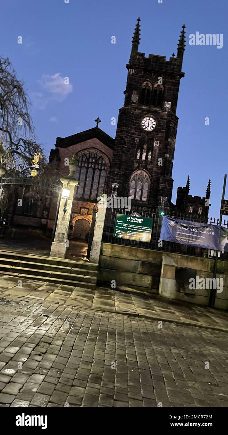 The St Michael & All Angels Church at night in Macclesfield, England ...