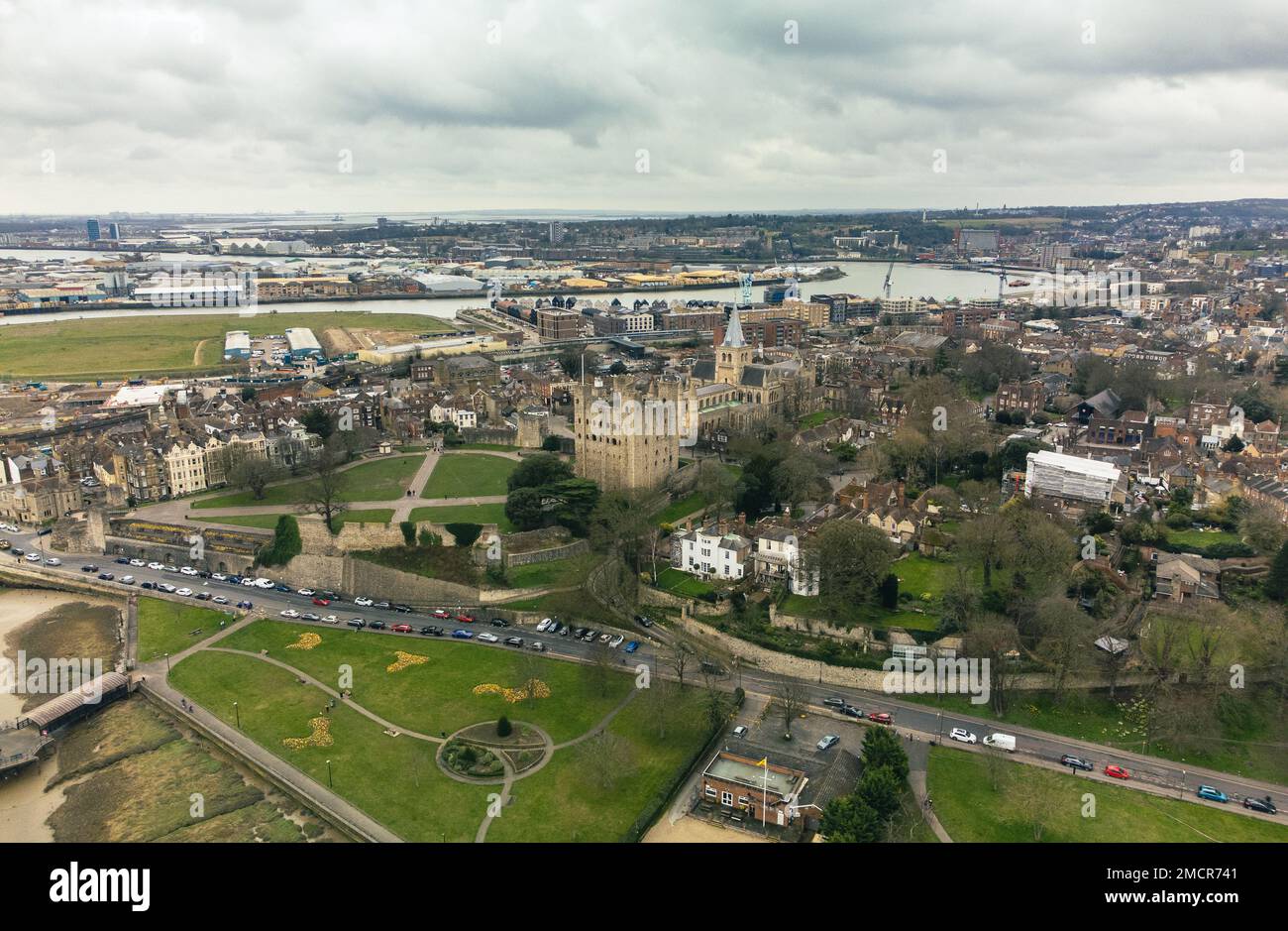 Aerial drone view to Rochester cathedral and castle Stock Photo - Alamy