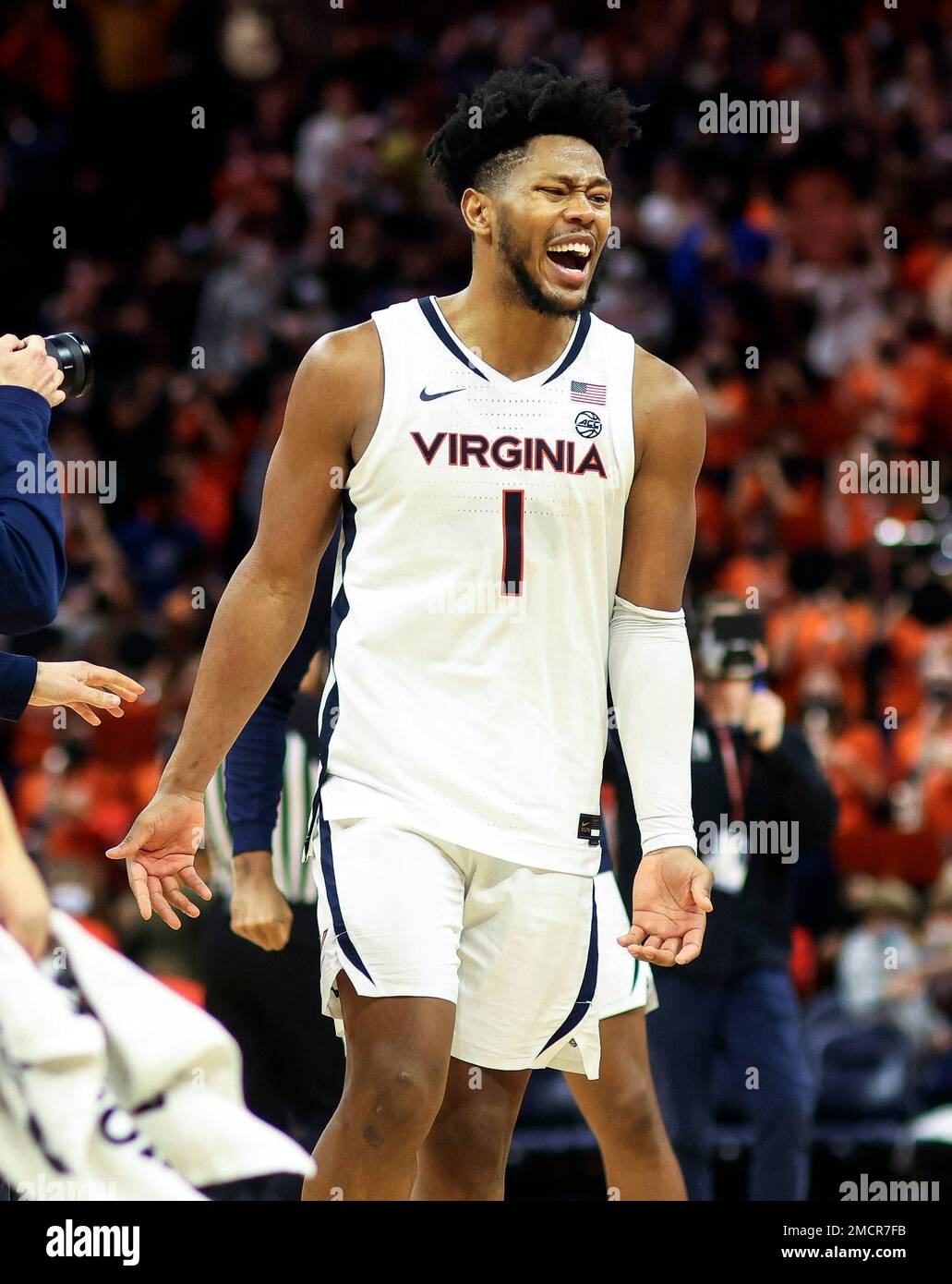 Virginia forward Jayden Gardner reacts during an NCAA college ...