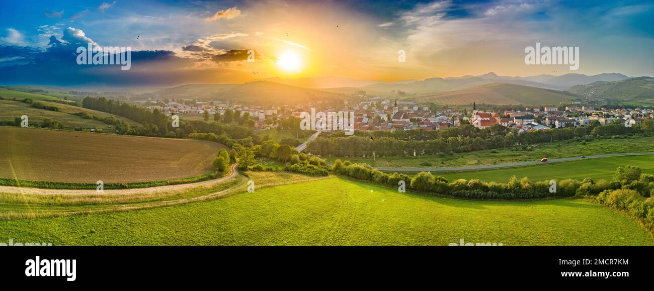 Aerial drone view of Podolinec, the town near Stara Lubovna, Slovakia ...