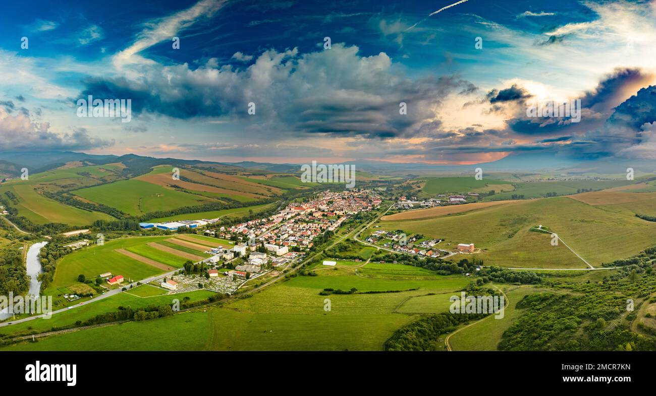 Aerial drone view of Podolinec, the town near Stara Lubovna, Slovakia ...