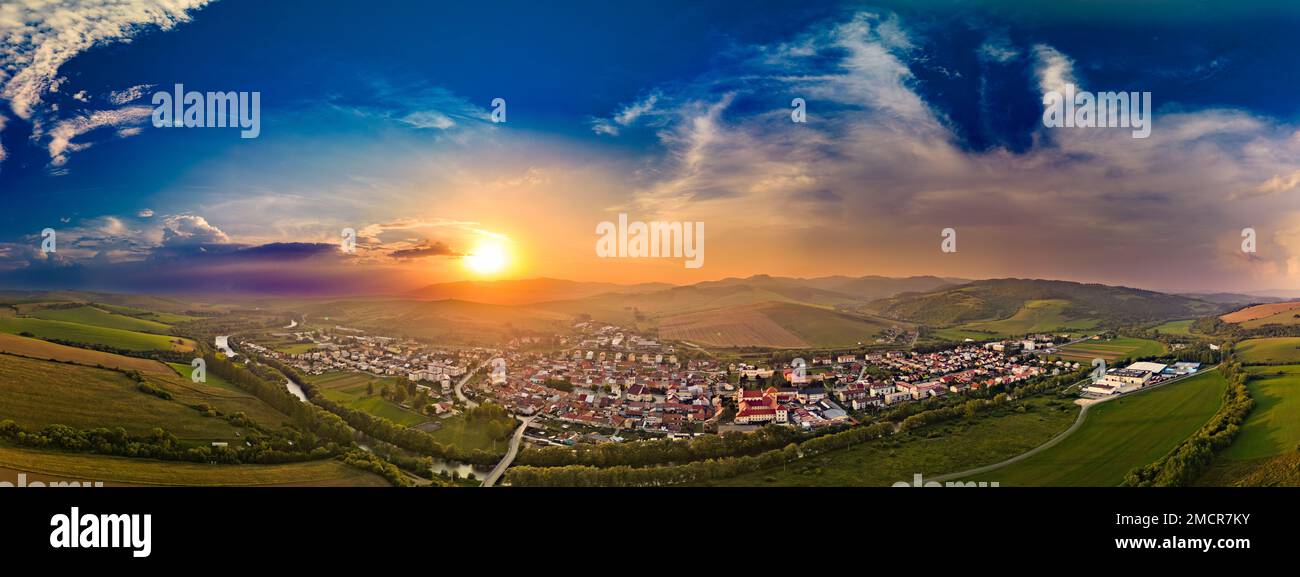 Aerial drone view of Podolinec, the town near Stara Lubovna, Slovakia ...