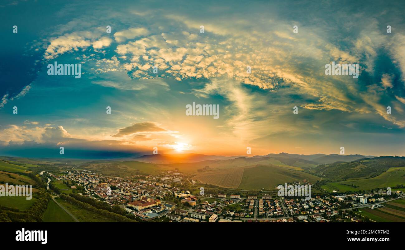 Aerial drone view of Podolinec, the town near Stara Lubovna, Slovakia ...