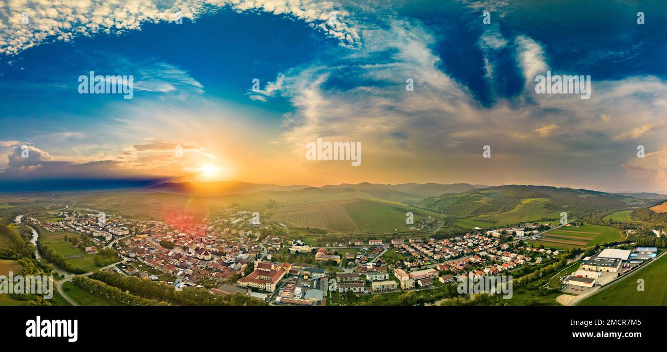 Aerial drone view of Podolinec, the town near Stara Lubovna, Slovakia ...