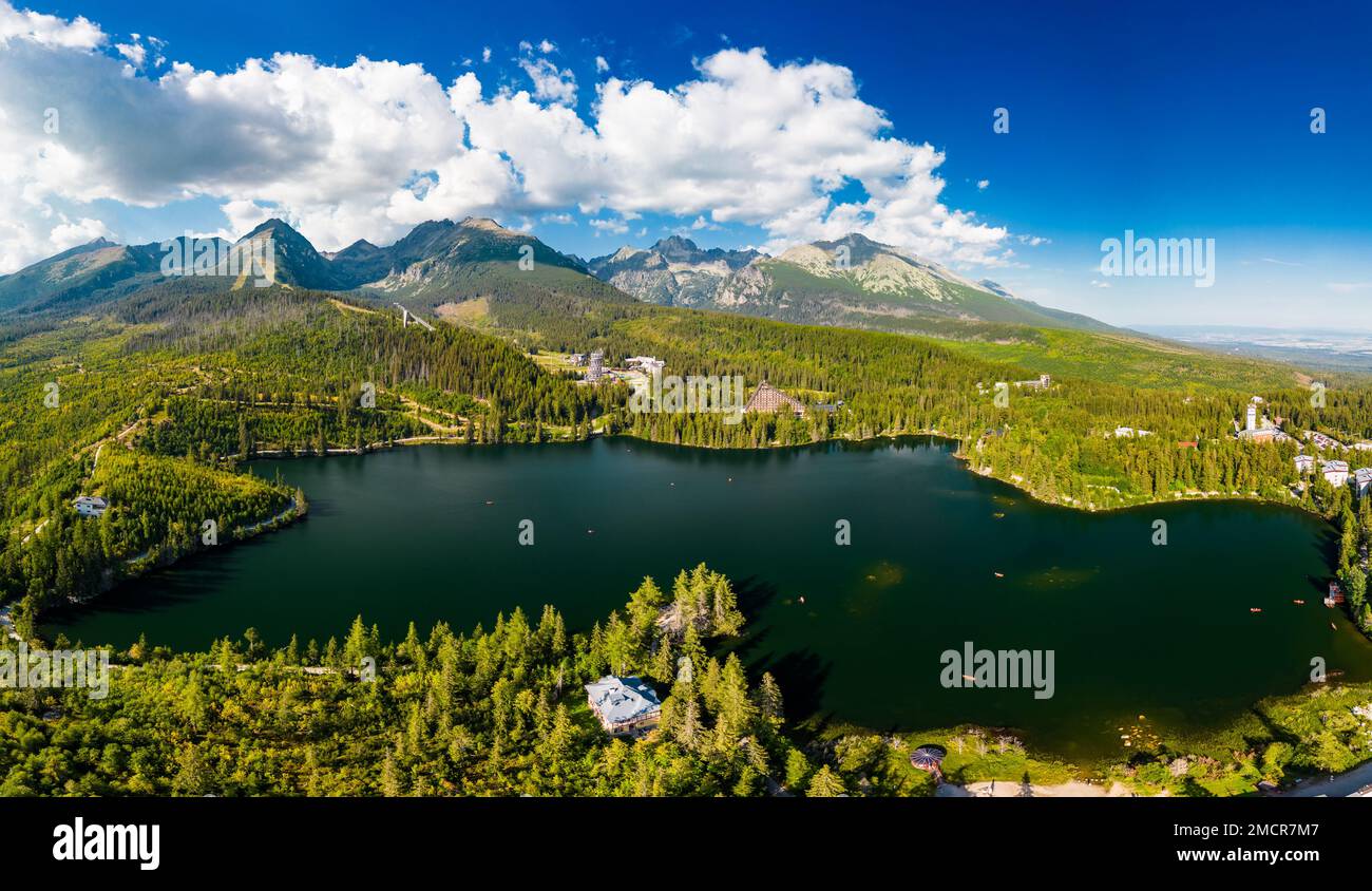 Aerial view of a wonderful mountain lake in National Park High Tatra ...