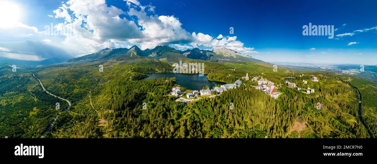 Aerial view of a wonderful mountain lake in National Park High Tatra ...