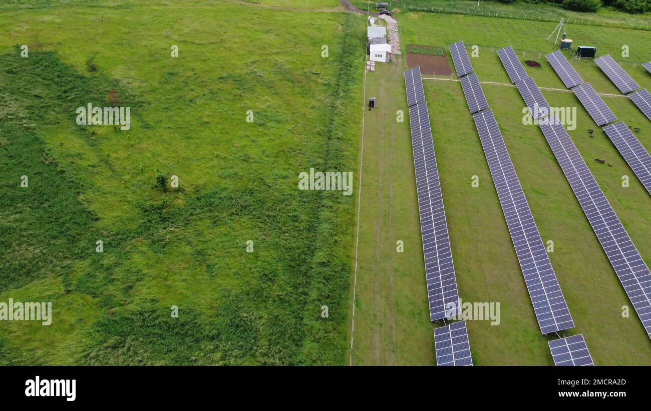 aerial view of solar power station, Aerial Top View of Solar Farm Stock ...
