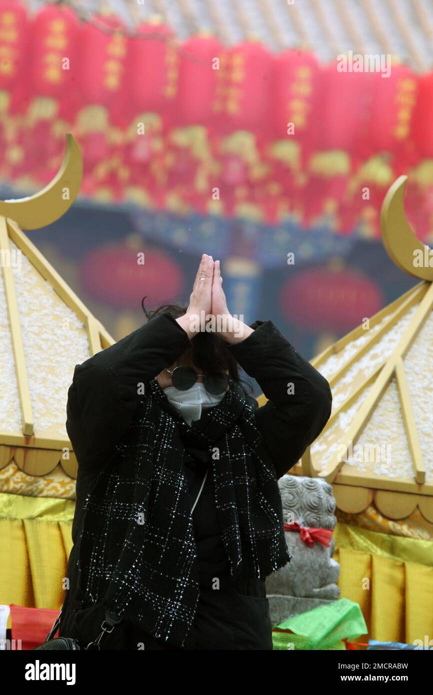 SHENYANG, CHINA - JANUARY 22, 2023 - People come to the Shisheng Temple ...