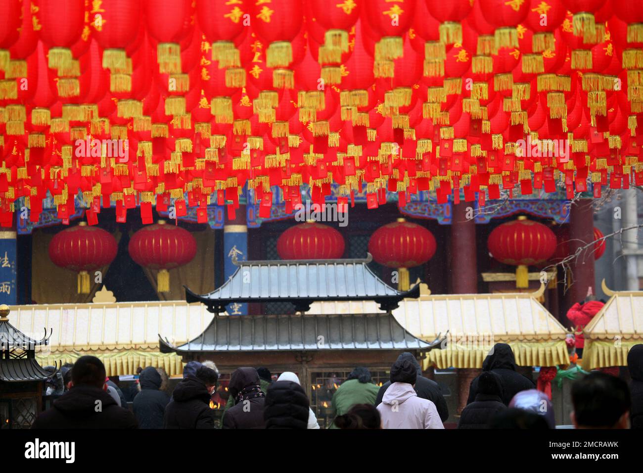 SHENYANG, CHINA - JANUARY 22, 2023 - People come to the Shisheng Temple ...