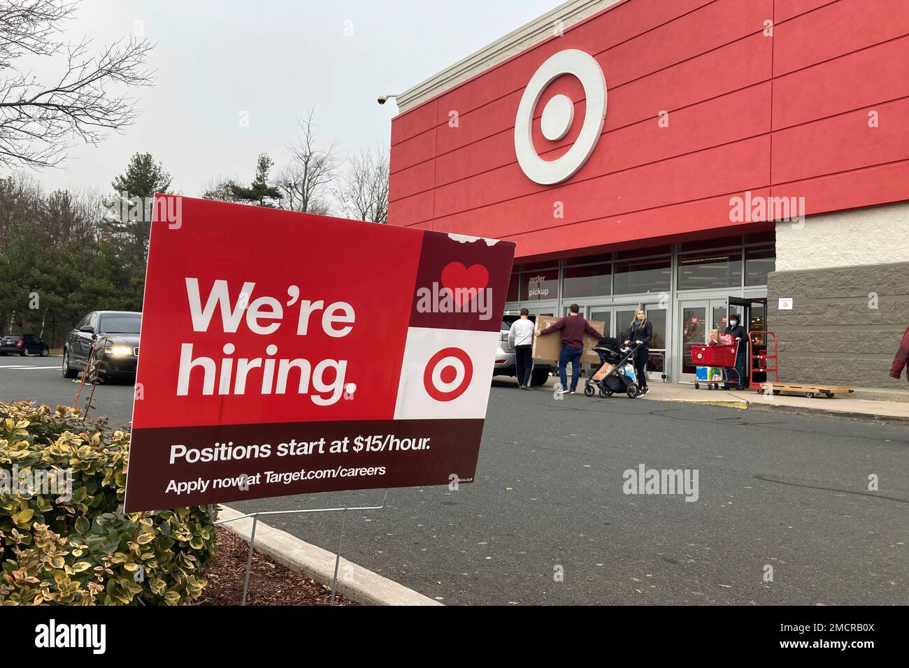 A hiring sign is in front of a Target store in Manchester, Connecticut ...