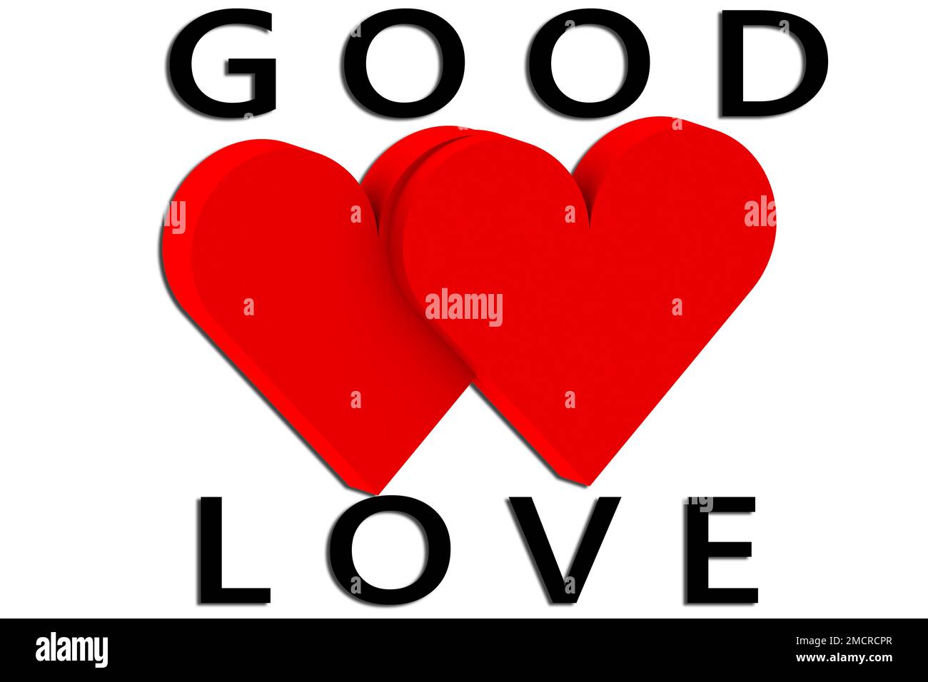 love, two red hearts side by side, good love, with shadow on white ...