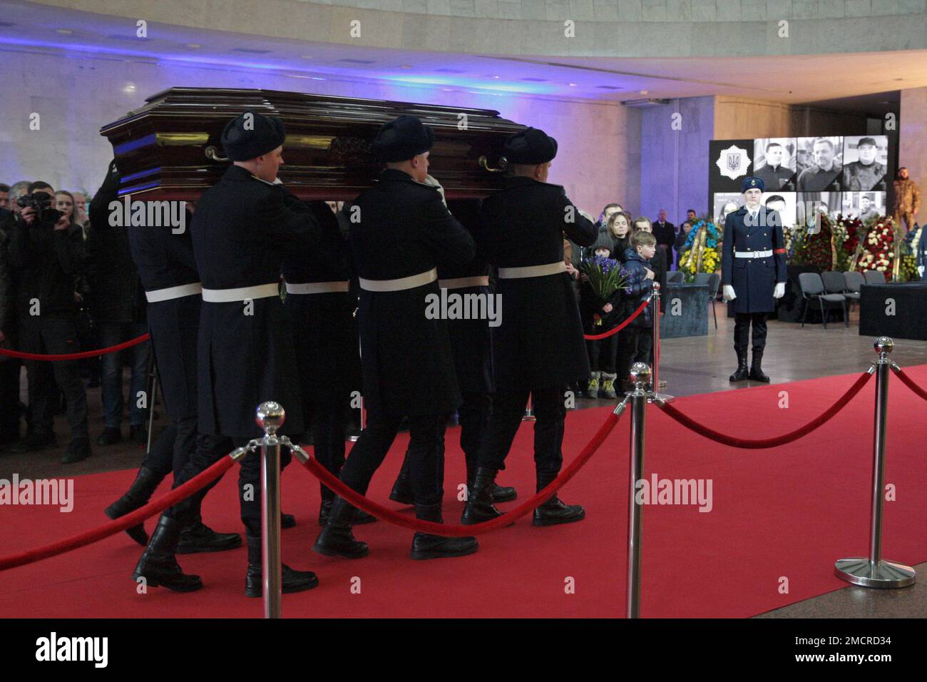 Non Exclusive: KYIV, UKRAINE - JANUARY 21, 2023 - Honour guards carry a ...