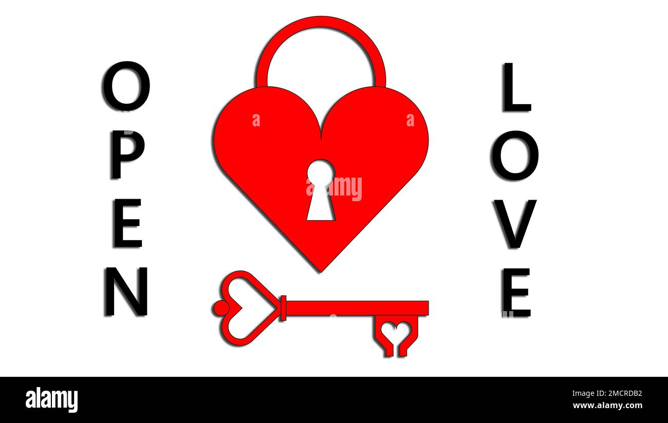 valentine's day, love: open to love, two red hearts with key for good ...