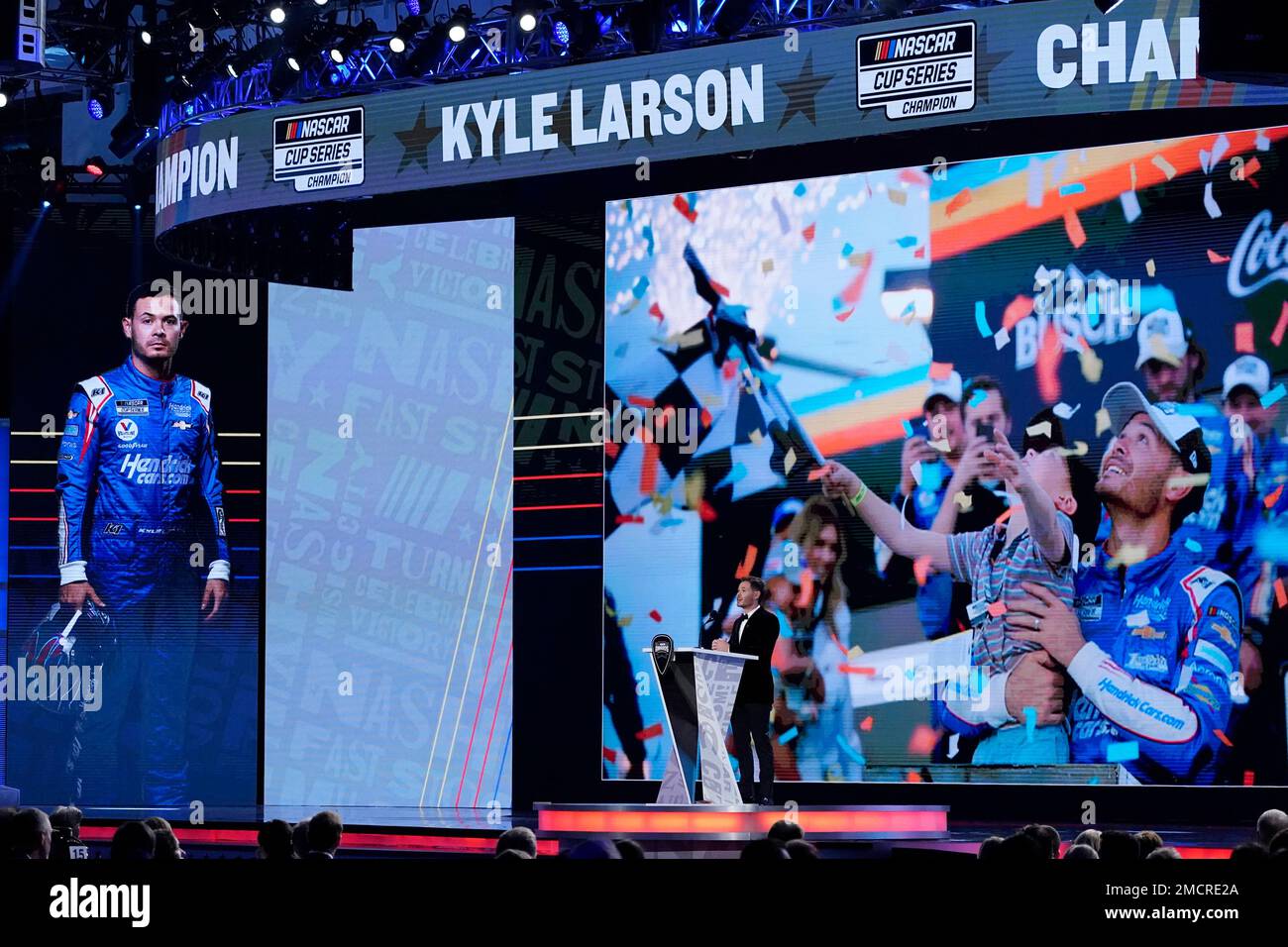 NASCAR Cup Series champion Kyle Larson speaks during the NASCAR Awards ...