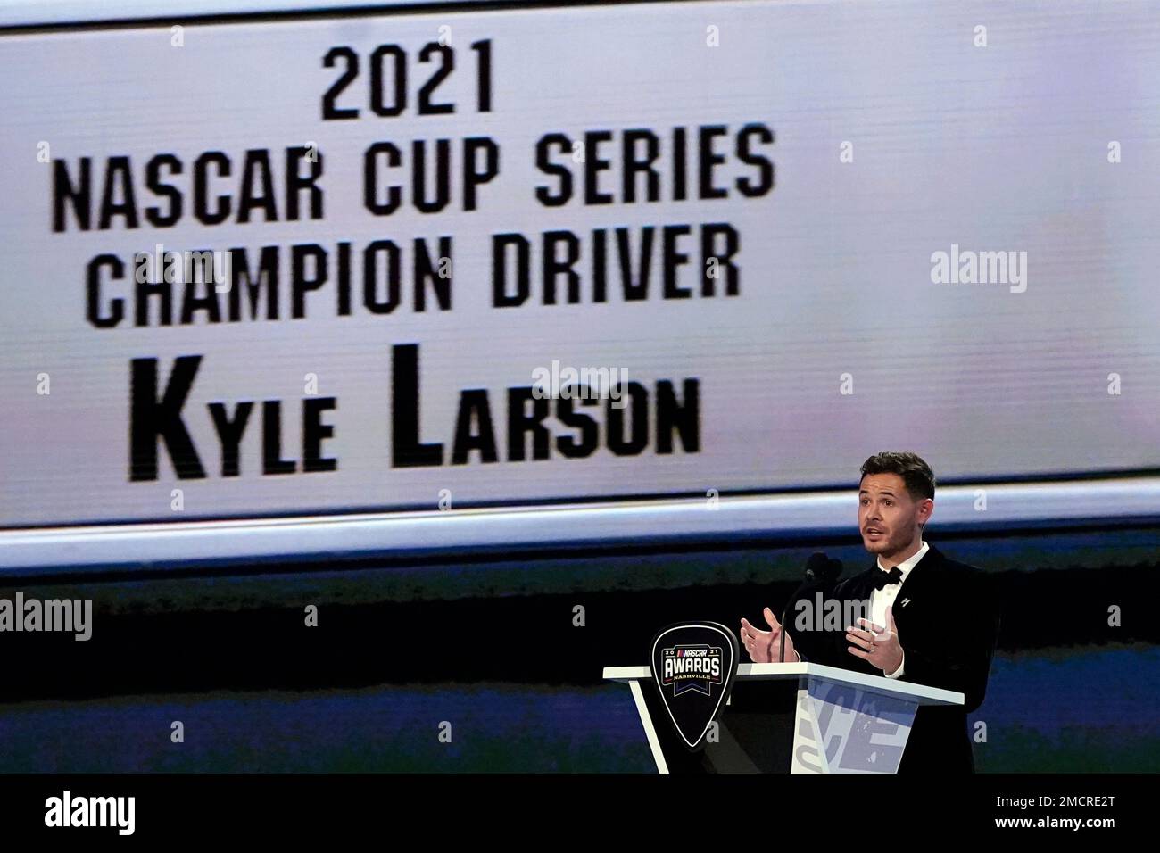 NASCAR Cup Series champion Kyle Larson speaks during the NASCAR Awards ...