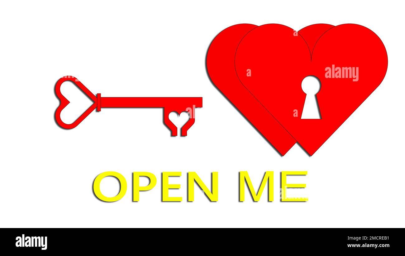 valentine's day, love: open to love, two red hearts with key for good ...