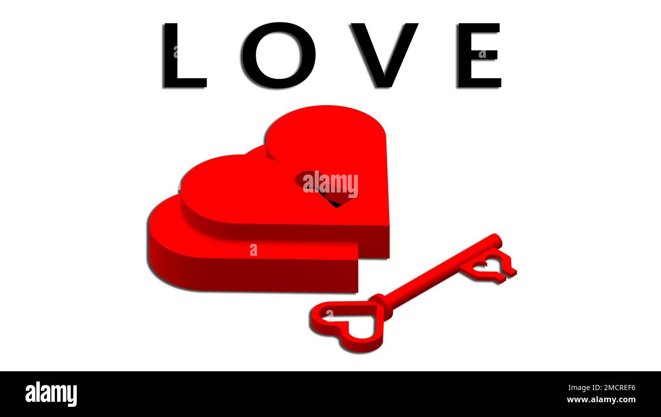 love: let's open up to love, two red hearts with a wish key to unlock ...