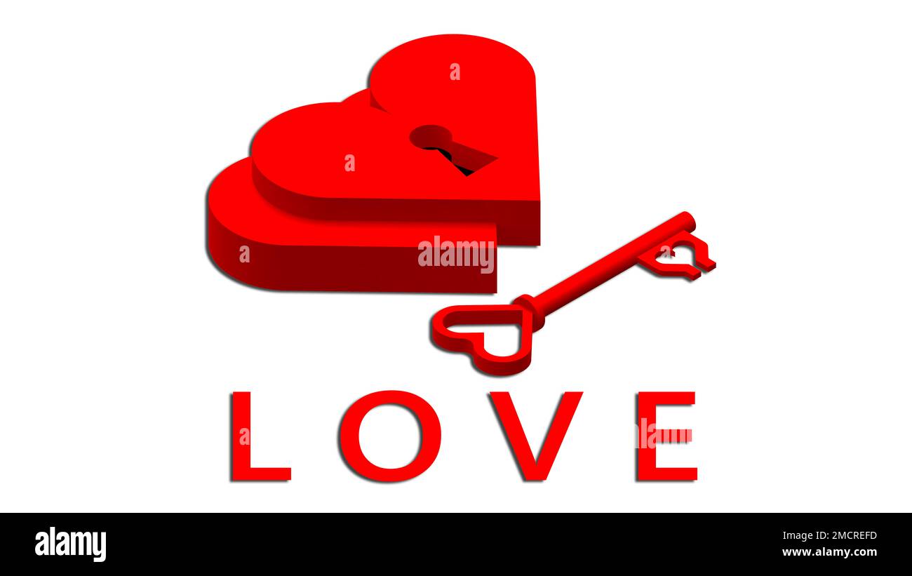 love: let's open up to love, two red hearts with a wish key to unlock ...