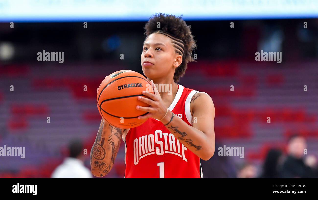 Ohio State guard Rikki Harris warms up before an NCAA college ...