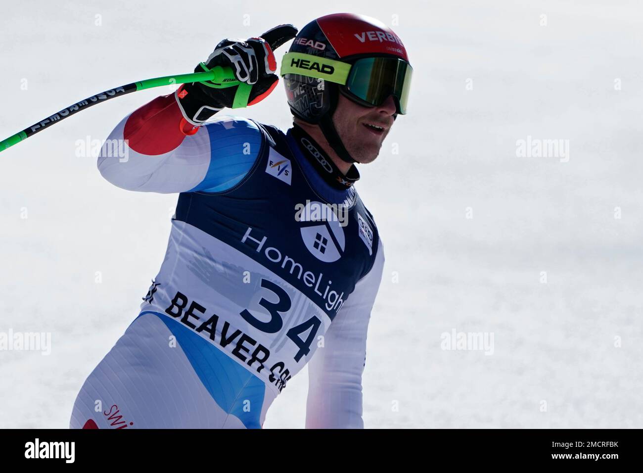 Switzerland's Justin Murisier celebrates after finishing his run during ...