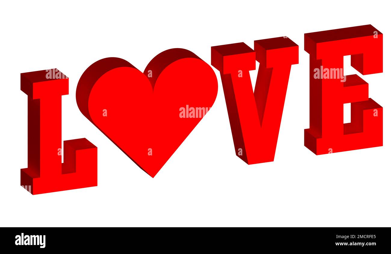 love with heart, written in red in 3d graphics, written on neutral ...