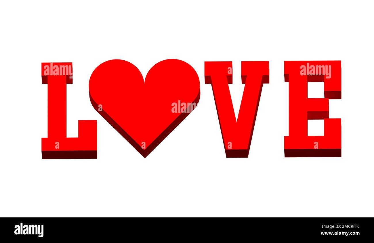 love with heart, written in red in 3d graphics, written on neutral ...