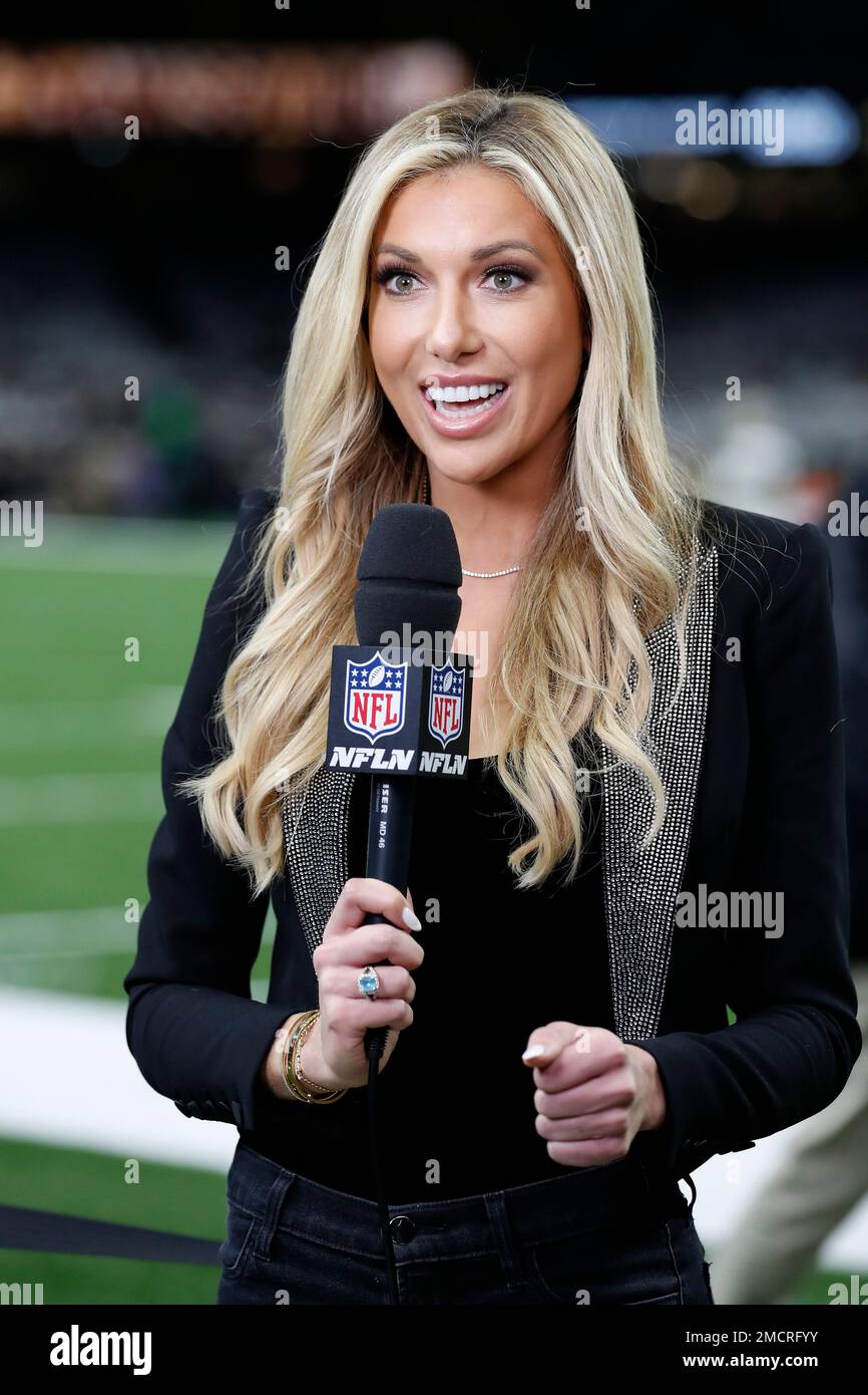 NFL Network reporter Taylor Bisciotti is seen before an NFL football ...