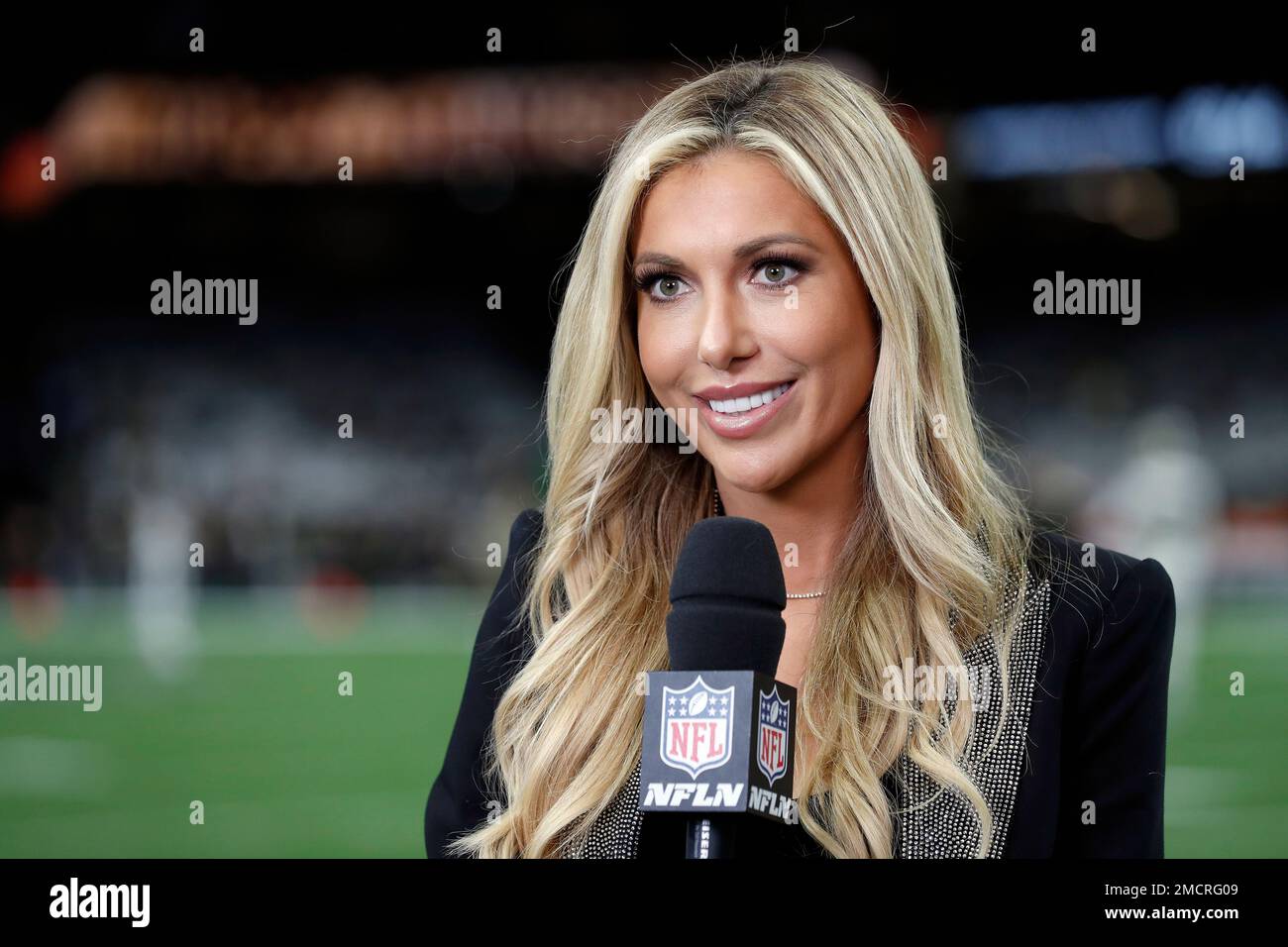 NFL Network reporter Taylor Bisciotti is seen before an NFL football ...