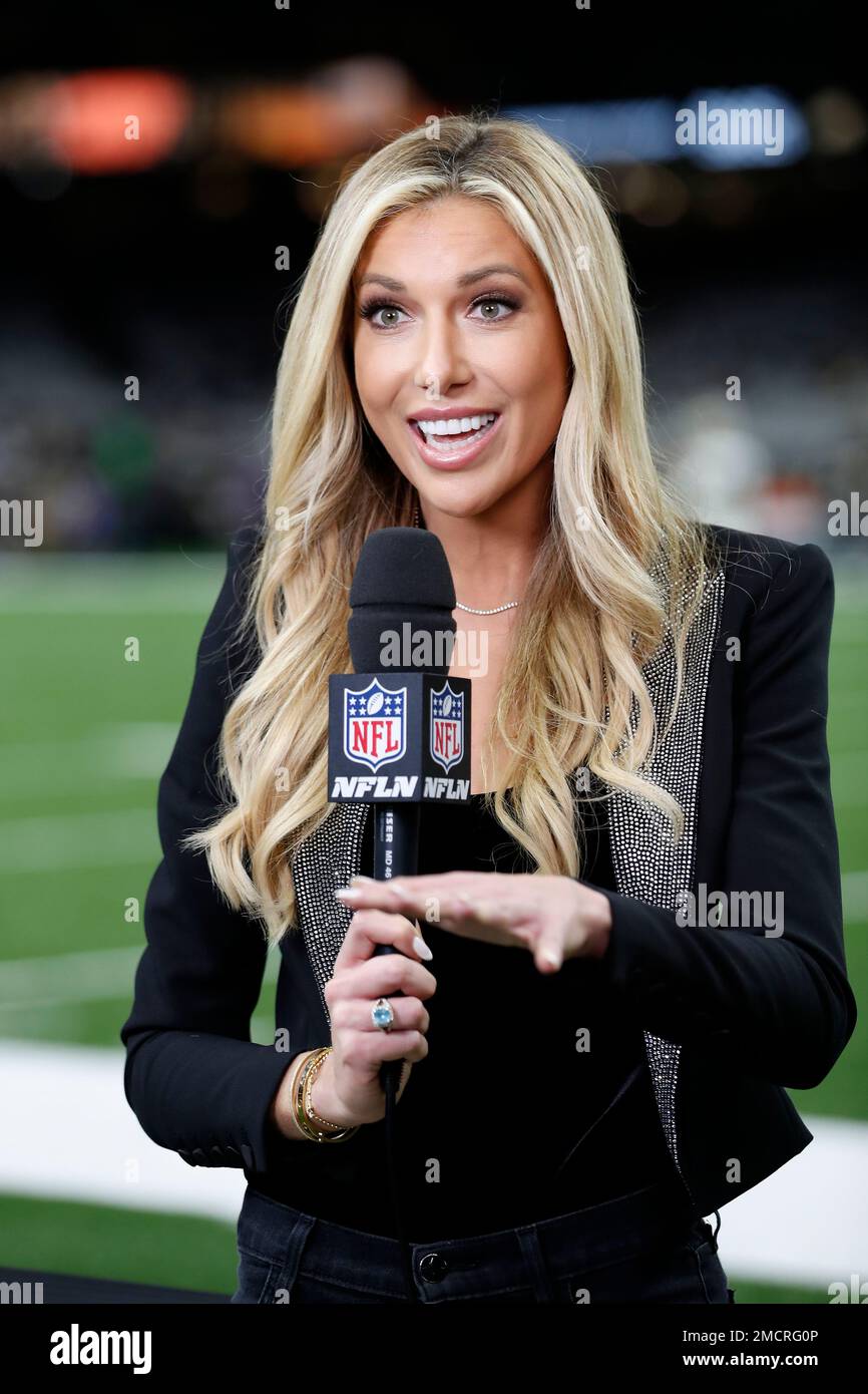 NFL Network reporter Taylor Bisciotti is seen before an NFL football ...