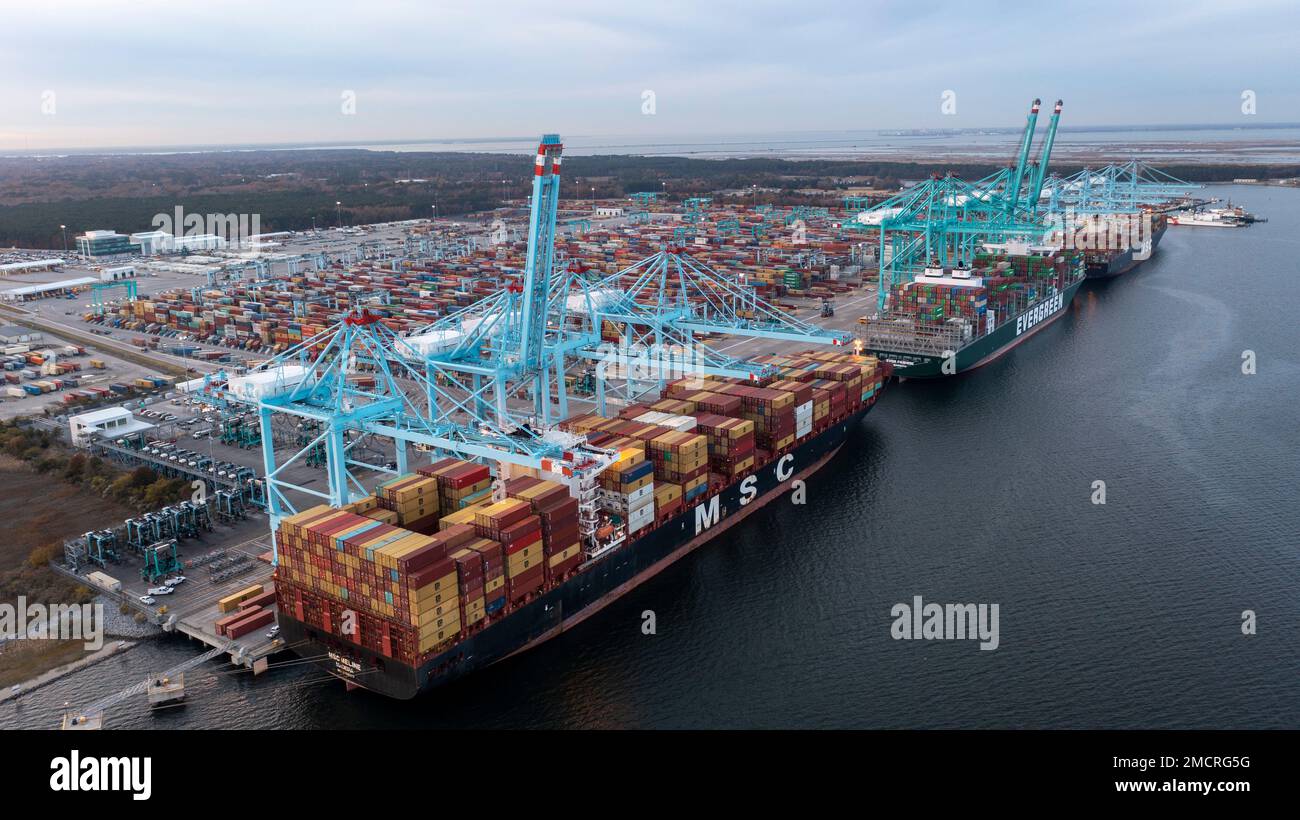 The Mediterranean Shipping Company ship MSC Meline, front, is in the ...