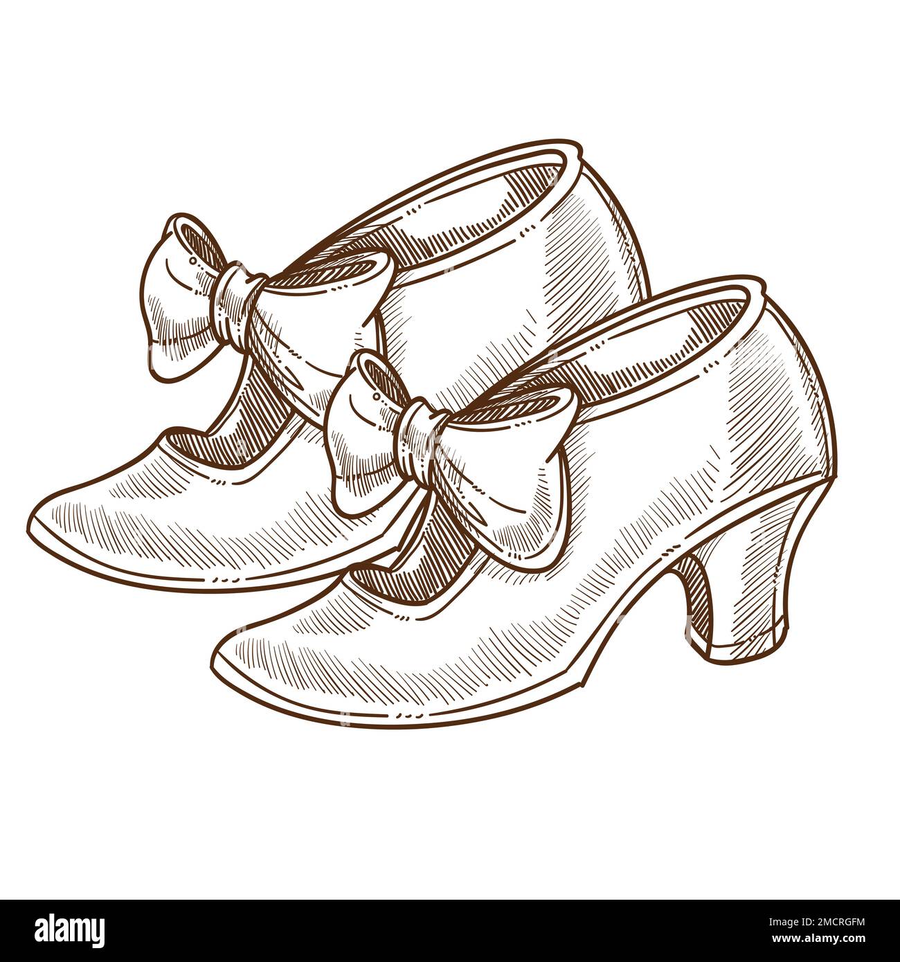 Stiletto shoes vintage footwear with bows isolated sketch Stock Vector ...
